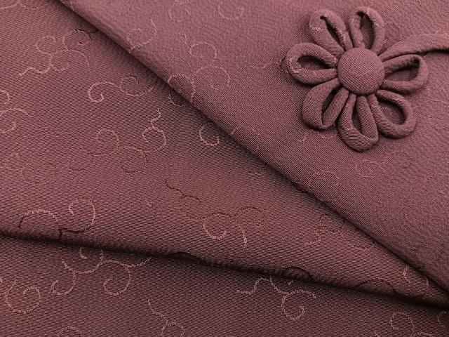 平和屋着物＃道中着　ロング丈　唐草地紋　栗皮茶色　正絹　逸品　BAAU0046gt