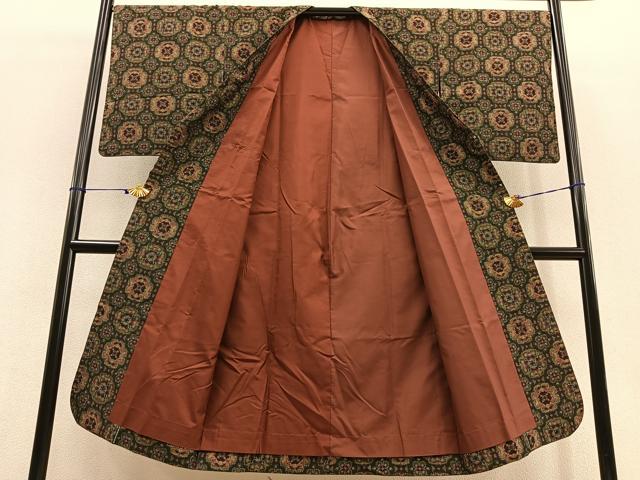 平和屋着物＃道中着 ロング丈 紬地 花尽くし 正絹 逸品 BAAU0058gt 羽織