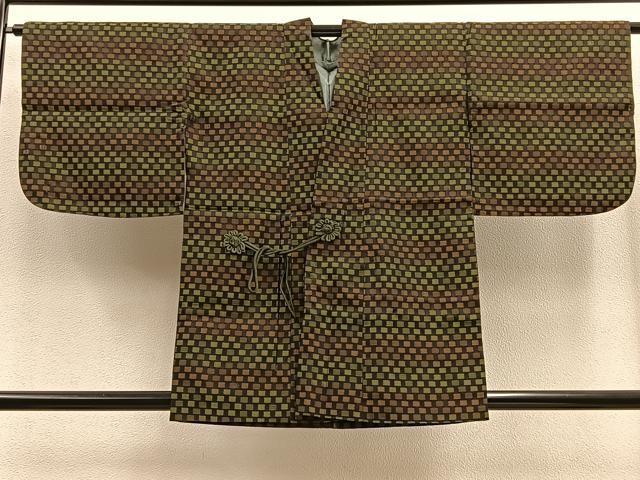 平和屋着物＃道中着　お召地　網代文様　正絹　逸品　BAAU0060gt