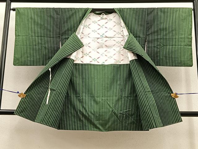 平和屋着物＃道行コート 本場縞大島紬 ロング丈 縞 正絹 逸品 BAAU0065gt