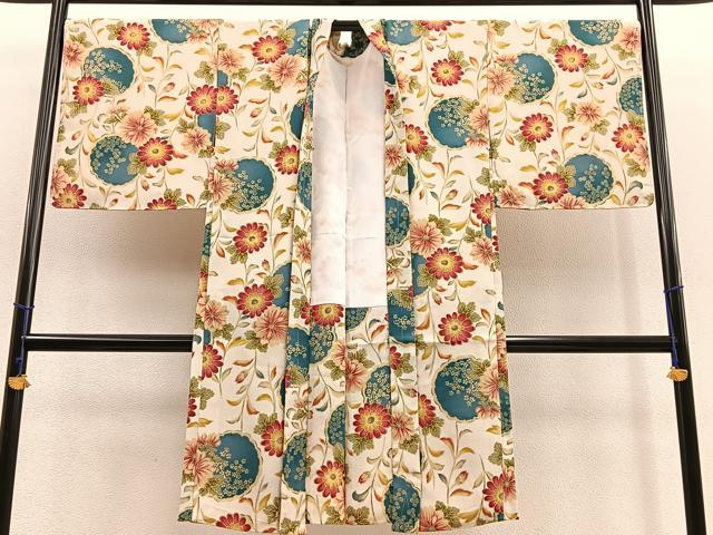 平和屋着物＃長羽織　雪輪花文　正絹　逸品　未使用　BAAU0068gt
