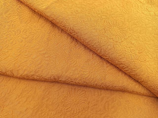 平和屋着物＃道行コート　ロング丈　辻が花地紋　ふくれ織　山吹色　正絹　逸品　BAAU0073gt