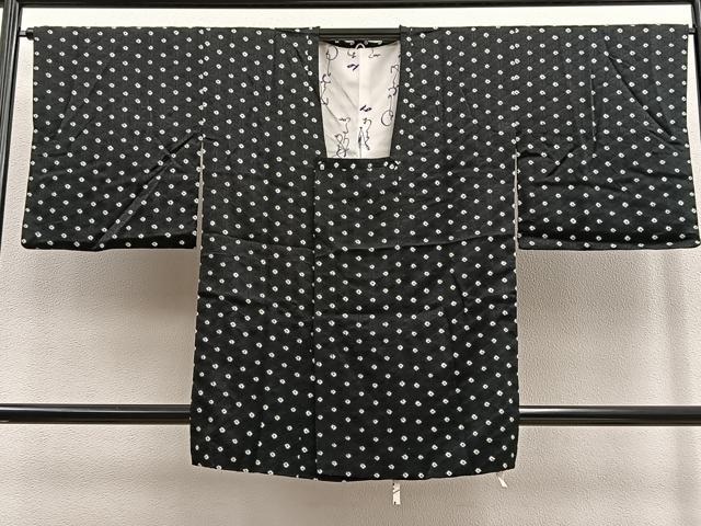 平和屋着物＃道行コート　絞り　麻の葉文様　黒地　　正絹　逸品　BAAU0074gt