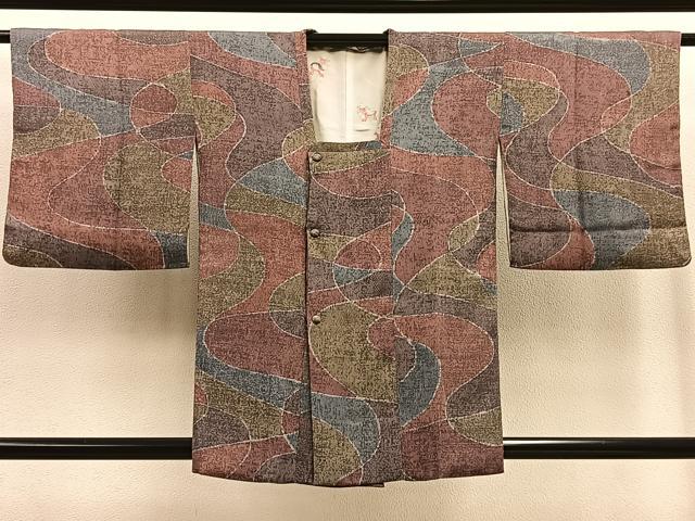 平和屋着物＃道行コート　ふくれ織　流線文　大丸扱い　正絹　逸品　BAAU0079gt