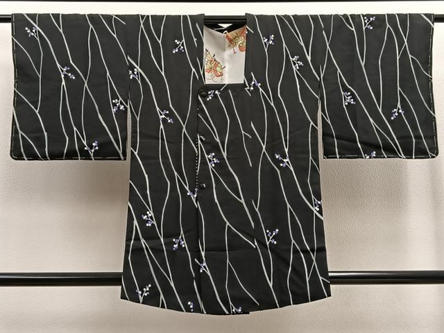 平和屋着物＃道行コート　ろうけつ染め　木の実　黒地　正絹　逸品　未使用　BAAU0081gt