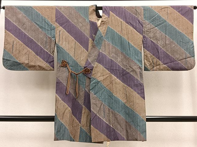 平和屋着物＃道中着 紬地 横段文 ロング丈 正絹 逸品 CAAT0500dy 平和