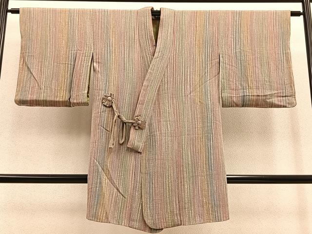 平和屋着物＃道中着　ロング丈　縞　鬼しぼ縮緬　正絹　逸品　BAAU0113gt