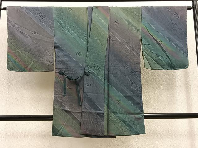 平和屋着物＃道中着　ロング丈　花斜縞　暈し染め　正絹　逸品　未使用　BAAU0119gt