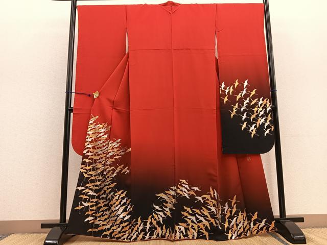 平和屋着物●金彩友禅　卓越技能者・名工・和田光正　振袖　飛鶴文　暈し染め　金銀彩　金通し地　正絹　逸品　BAAU0167gt