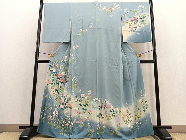 平和屋着物●訪問着　友禅　四季花文　暈し染め　正絹　逸品　BAAU0192gt
