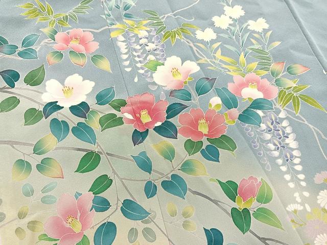 平和屋着物○訪問着 友禅 四季花文 暈し染め 正絹 逸品 BAAU0192gt