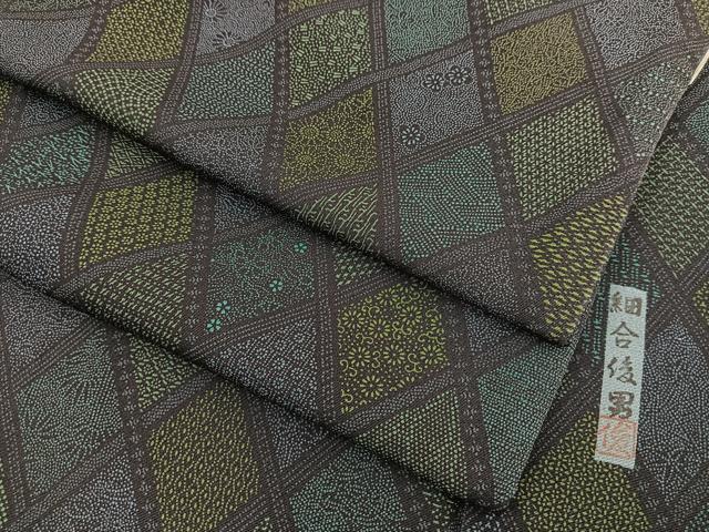 平和屋着物●重要無形文化財・伊勢手彫型本染・細合俊男　江戸小紋　吉祥菱繋ぎ　正絹　逸品　BAAU0196gt