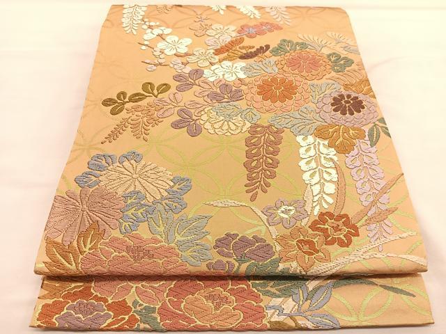 平和屋着物●六通柄袋帯　唐織　草花文　金糸　鈴乃屋扱い　正絹　逸品　未使用　BAAU1273hv