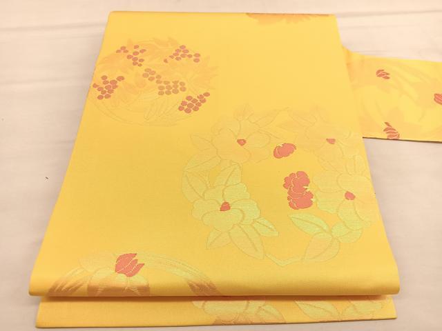 平和屋着物●桝屋高尾　全通柄袋帯　唐織　花丸文　金糸　正絹　逸品　BAAU1848hv