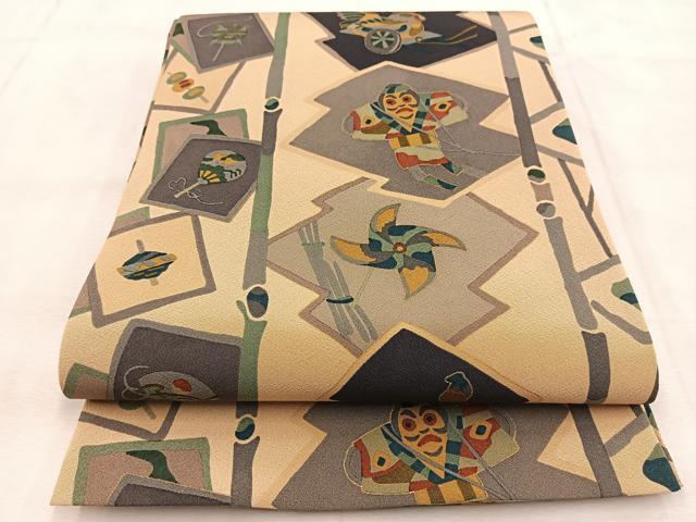 平和屋着物●九寸開き名古屋帯　玩具　金彩　正絹　逸品　BAAU2690yc