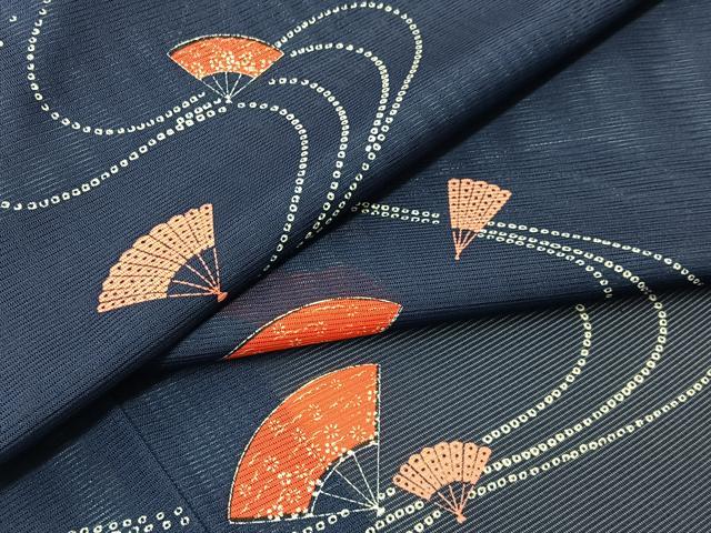 平和屋着物＊夏物　小紋　絽　流水扇面文　洗える着物　BAAU3430hj