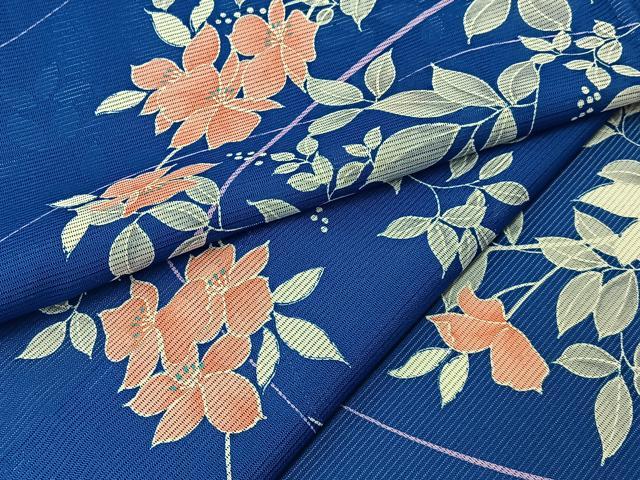 平和屋着物＊夏物　小紋　絽　草花文　洗える着物　BAAU3434hj