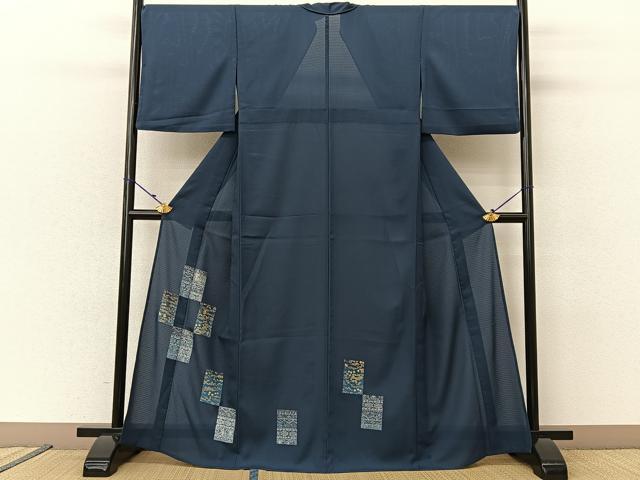 平和屋着物＊夏物　訪問着　絽　刺繍　色紙笹梅楓文　金銀彩　洗える着物　BAAU3438hj