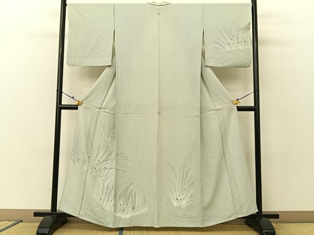 平和屋着物▽訪問着　単衣　草葉文　金彩　お召縮緬　正絹　逸品　BAAU3487hj