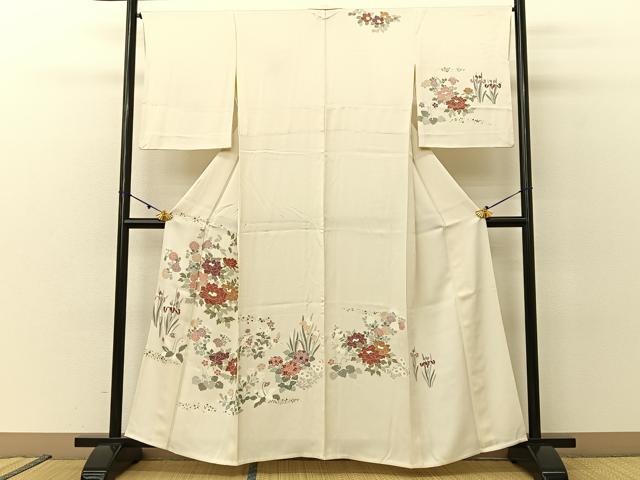 平和屋着物▽訪問着　単衣　箔散らし草花文　金銀彩　正絹　逸品　BAAU3495hj