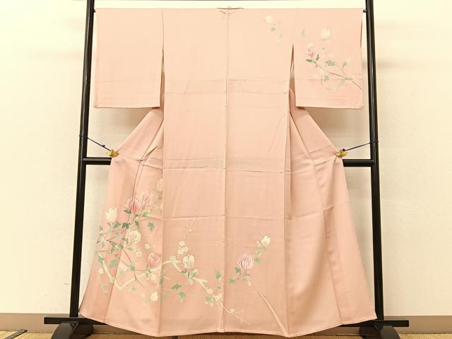 平和屋着物▽訪問着　単衣　刺繍　枝花文　正絹　逸品　BAAU3498hj