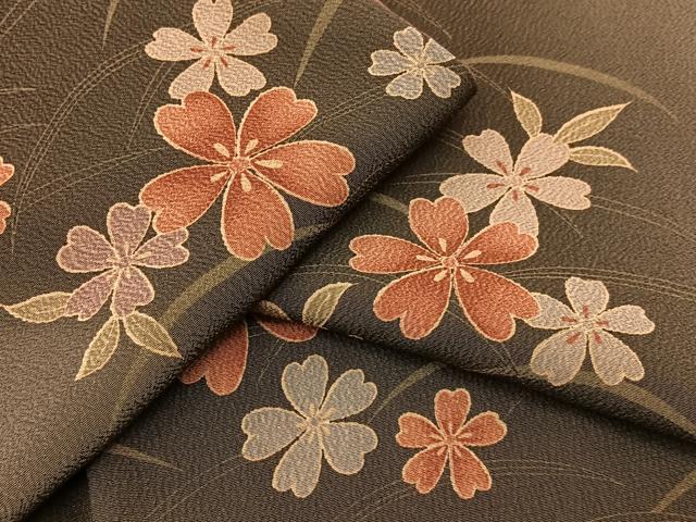 平和屋着物●西陣　川島織物　小紋　芝草桜文　暈し染め　ロング丈　洗える着物　BAAU3731hj