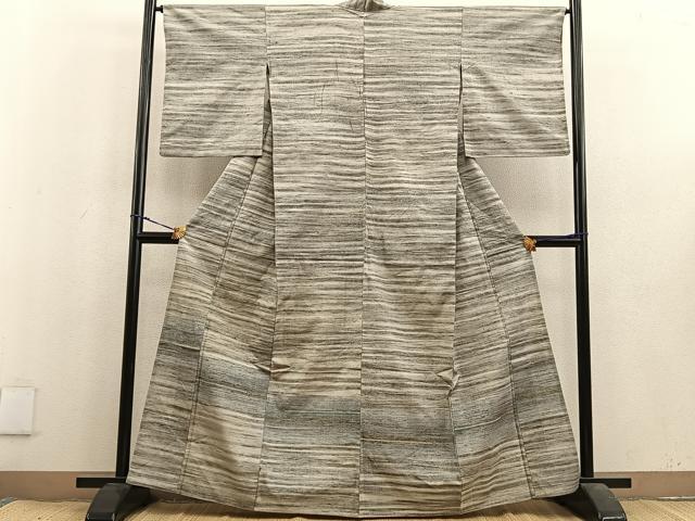 平和屋着物●訪問着　単衣　紬地　横段文　正絹　逸品　BAAU4291mz