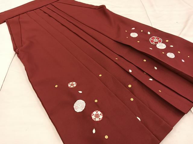 平和屋着物●女性　行灯袴　総刺繍　舞桜文　海老茶色　金糸　洗える着物　BAAU4384mz