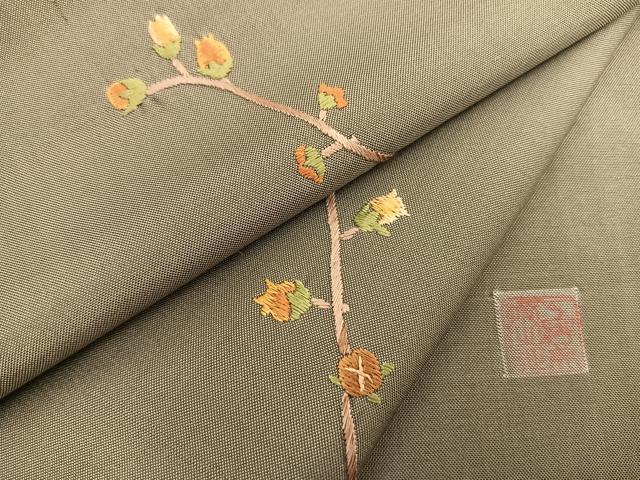平和屋着物●訪問着　紬地　作家物　総刺繍　枝蕾　正絹　逸品　BAAU4631gt