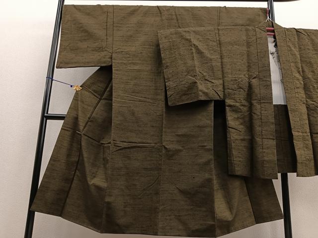 平和屋着物●男性　紬　髭紬羽織セット　霞文　羽裏：唐獅子　正絹　逸品　BAAU4637gt