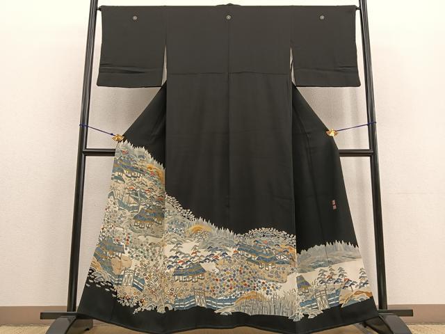 平和屋着物●本加賀友禅作家　百貫華峰　黒留袖　茶屋辻文　正絹　逸品　BAAU4650gt