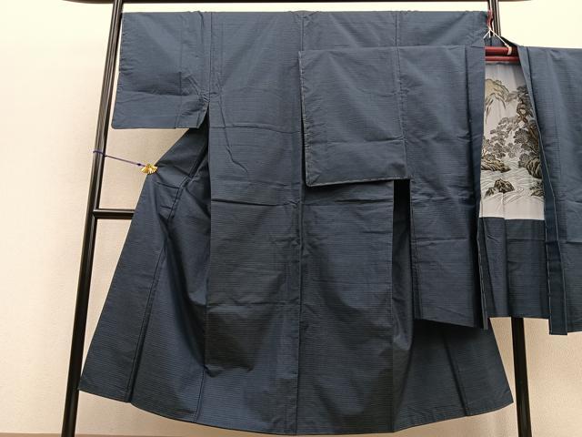 平和屋着物●男性　本場大島紬　アンサンブル　幾何学文様　長羽織　正絹　逸品　BAAU4666gt
