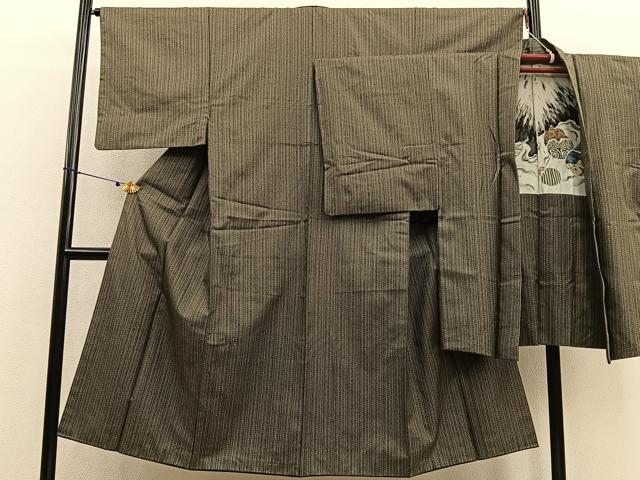 平和屋着物●男性　紬　アンサンブル　幾何学文様　正絹　逸品　BAAU4668gt