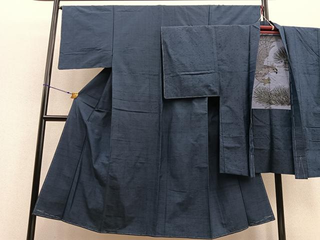 平和屋着物●男性　紬　髭紬羽織セット　霞文　羽裏：鷹　長羽織　正絹　逸品　未使用　BAAU4678gt