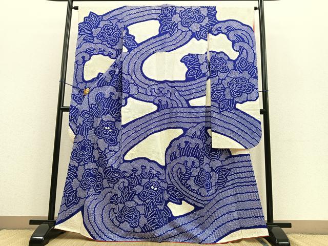 平和屋着物●豪華振袖　総絞り　立波牡丹文　正絹　逸品　BAAU4755gt