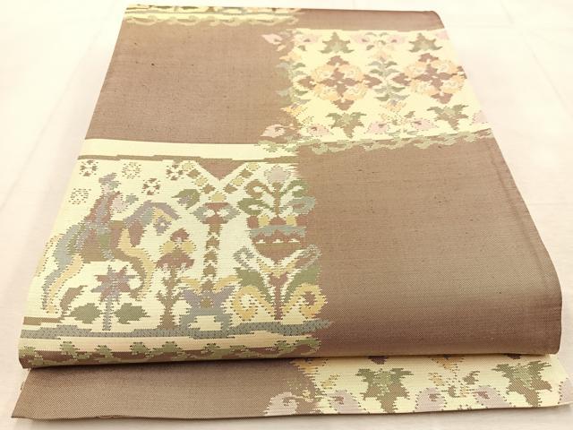 平和屋着物●本場大島紬　六通柄袋帯　狩猟更紗花文　総絣　正絹　逸品　BAAU6820yc