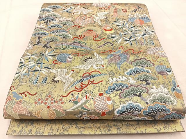 平和屋着物●東京友禅　熊谷好博子　太鼓柄袋帯　唐織　作家物　総刺繍　宝寿文様　金銀糸　引箔　正絹　逸品　BAAU9577yc