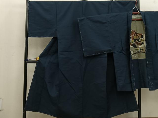 平和屋着物●男性　紬　アンサンブル　幾何学文様　正絹　逸品　未使用　BAAV0309mz