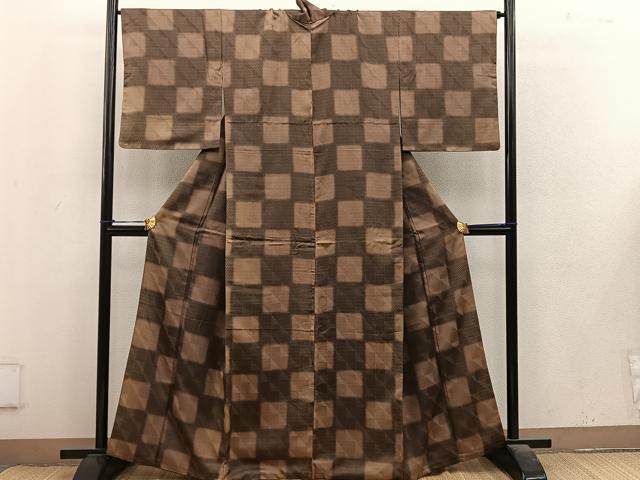 平和屋着物●上質な小紋　市松文様　正絹　逸品　BAAV0486mz