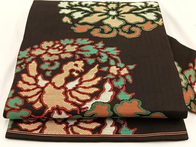 平和屋着物●アンティーク　大正ロマン　九寸名古屋帯　唐織　鳳凰　宝相華　銀糸　正絹　逸品　BAAV2775hj