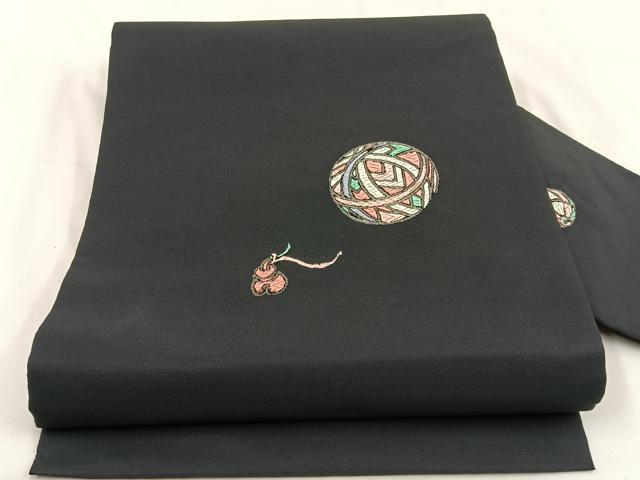 平和屋着物●九寸名古屋帯　唐織　手毬　銀糸　千歳茶色地　正絹　逸品　未使用　BAAV2823hj