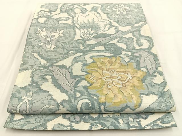 平和屋着物●全通柄袋帯　小千谷紬　更紗花唐草文　正絹　逸品　BAAV2844hj