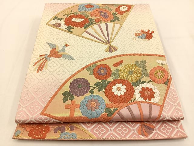 平和屋着物●六通柄袋帯　唐織　扇能衣小花文　金糸　正絹　逸品　BAAV2851hj