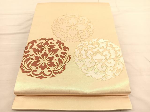 平和屋着物●西陣　川島織物　太鼓柄袋帯　唐織　花丸文　金糸　引箔　正絹　逸品　BAAV3084hv