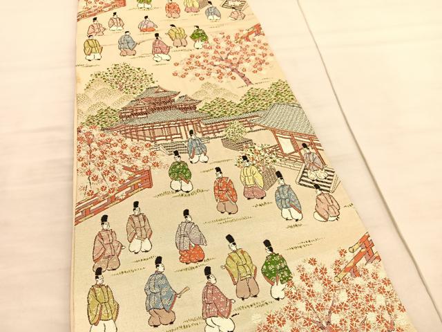 平和屋着物◎六通柄袋帯 唐織 人物風景文 金糸 正絹 逸品 BAAV3726hvの