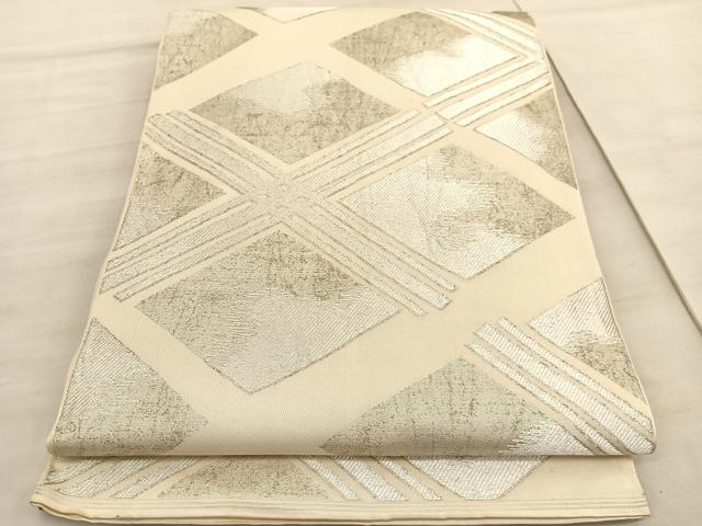 平和屋着物●西陣　川島織物　六通柄　本袋帯　菱文　銀糸　正絹　逸品　BAAV5358hv