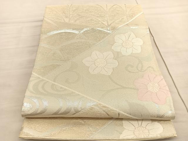 平和屋着物＊夏物　西陣　六通柄袋帯　草花文　銀糸　正絹　逸品　BAAV5367hv