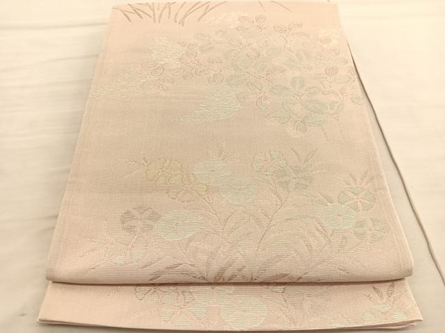 平和屋着物＊夏物　六通柄袋帯　秋草文　銀糸　正絹　逸品　BAAV5369hv