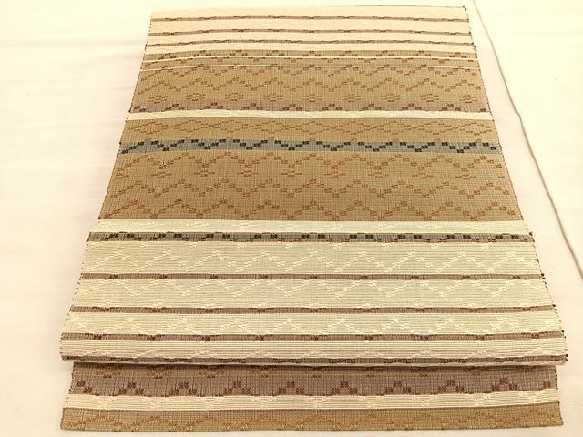 平和屋着物●八寸名古屋帯　紬地　花織　幾何学文様　正絹　逸品　BAAV5410hv