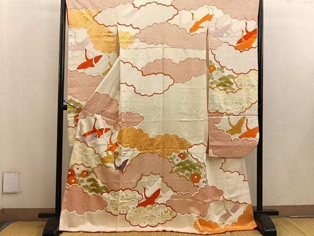 平和屋着物●豪華振袖　雲重ね飛鶴文　金彩　正絹　逸品　BAAV6036mz